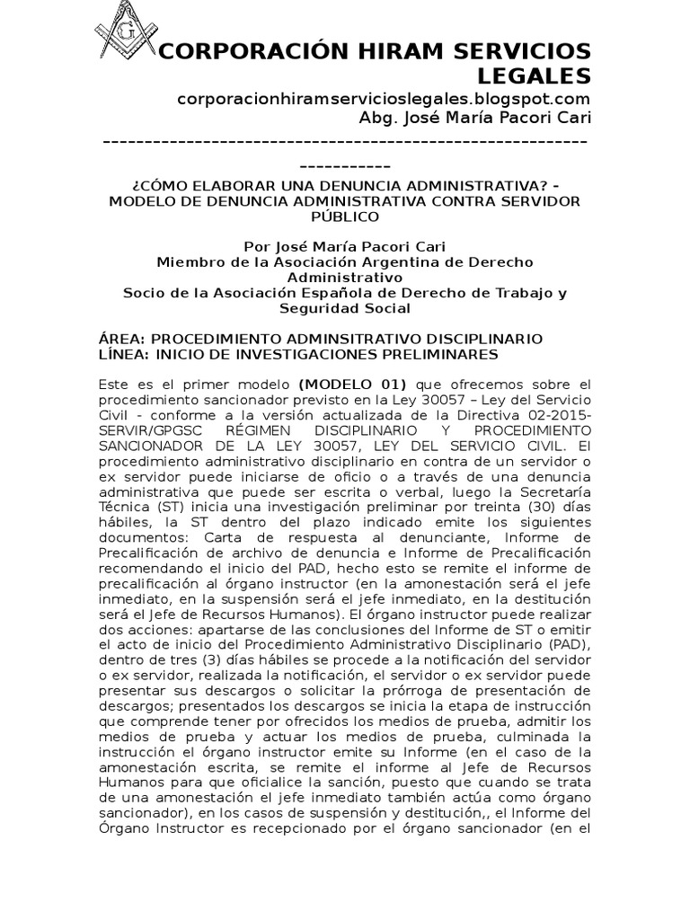 ¿Cómo Elaborar Una Denuncia Administrativa? - Modelo de Denuncia Administrativa Contra Servidor ...