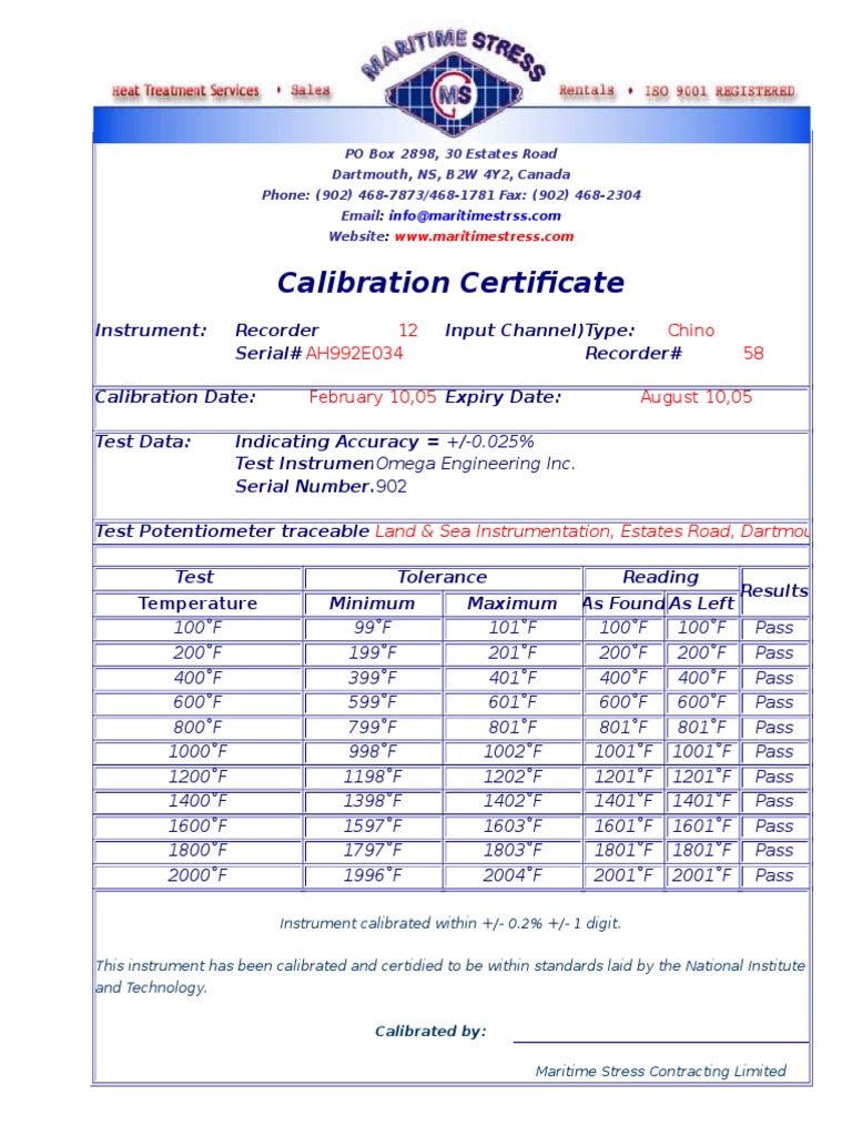 Calibration Certificate for Recorder | PDF | Technology & Engineering