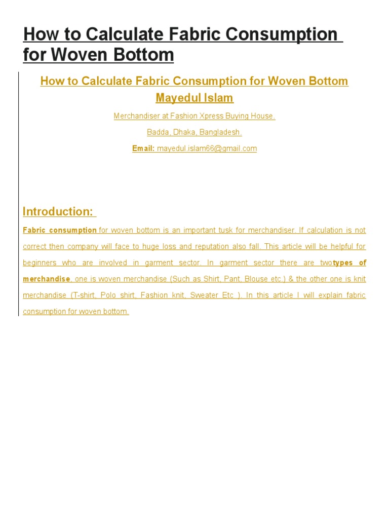How To Calculate Fabric Consumption For Woven Bottom | PDF | Blouse ...
