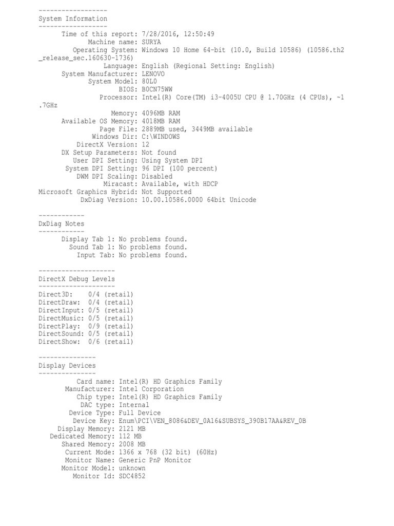 DX Diag | PDF | Device Driver | Codec