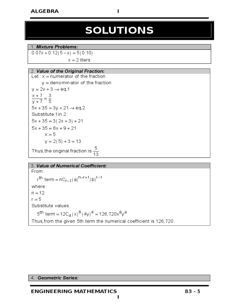 Algebra Solutions | PDF | Equations | Logarithm