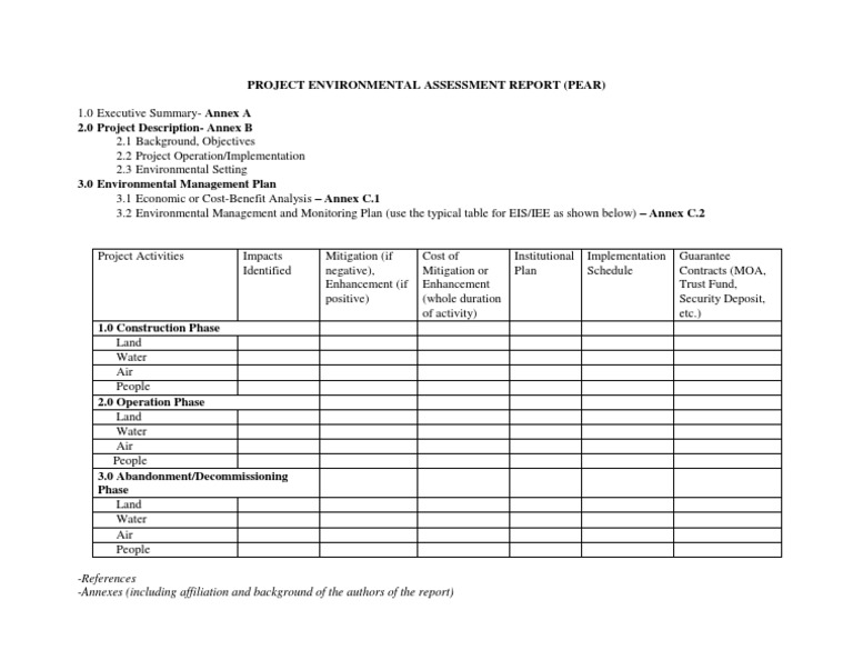 Project Environmental Assessment Report (Pear) | PDF | Economies ...