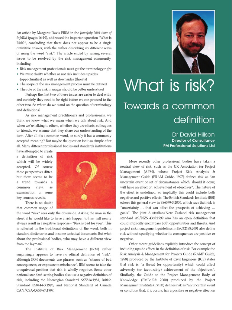 What Is Risk - A Common Definition | PDF | Risk | Risk Management