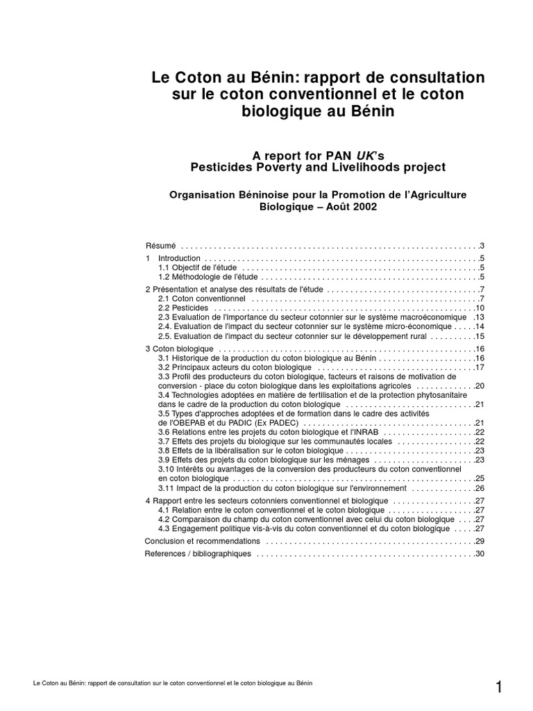 Impact du Coton Biologique au Bénin | PDF | Technologie et ingénierie