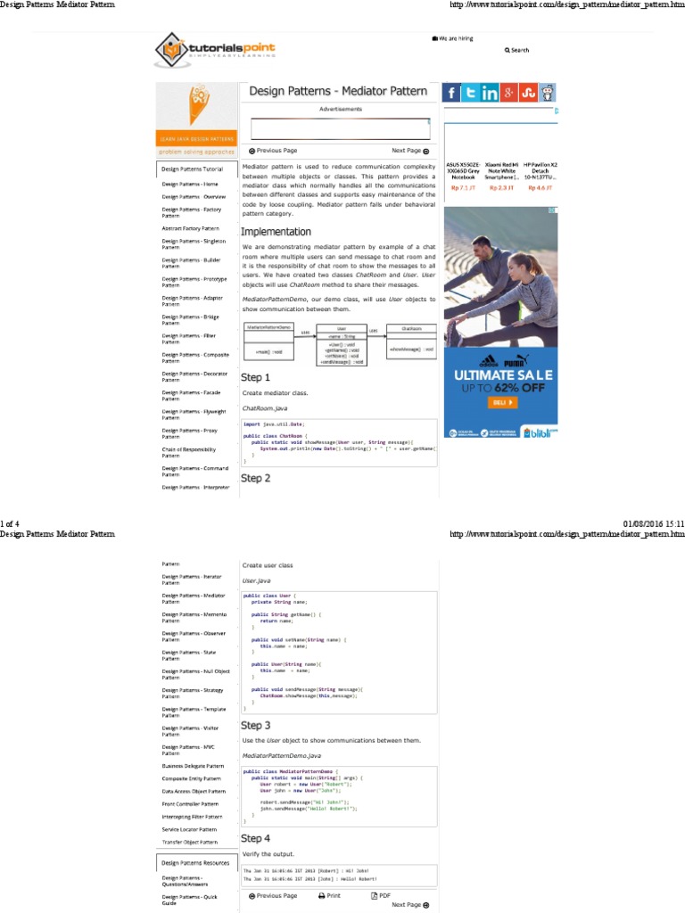 Design Patterns Mediator Pattern | PDF