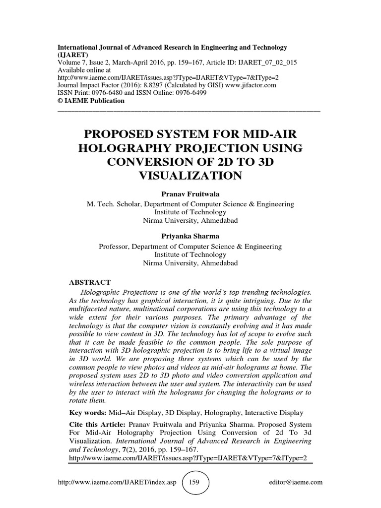 Proposed System For Mid-Air Holography Projection Using Conversion of ...