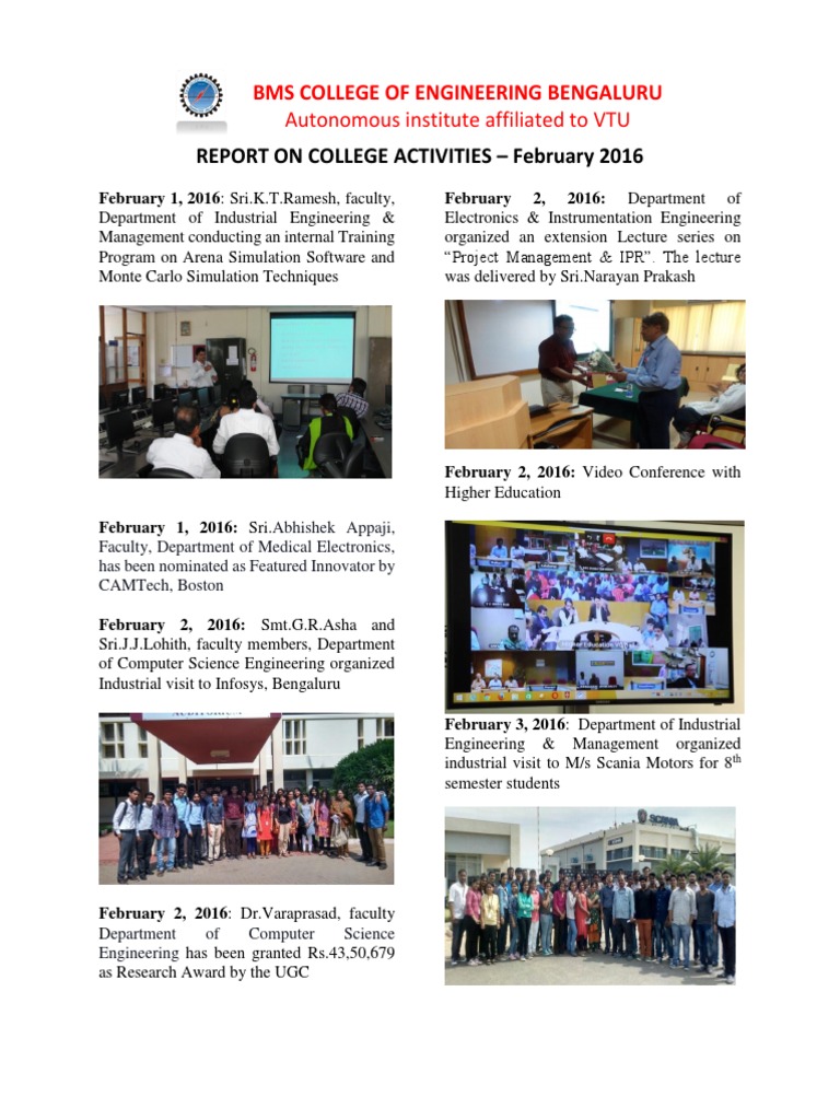 BMS College Engineering Activities Report February 2016 | PDF ...
