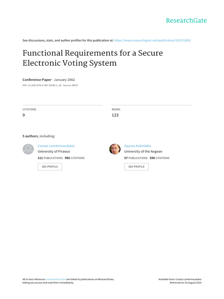 Functional Requirements For A Secure Electronic Voting System | PDF | Use Case | Elections