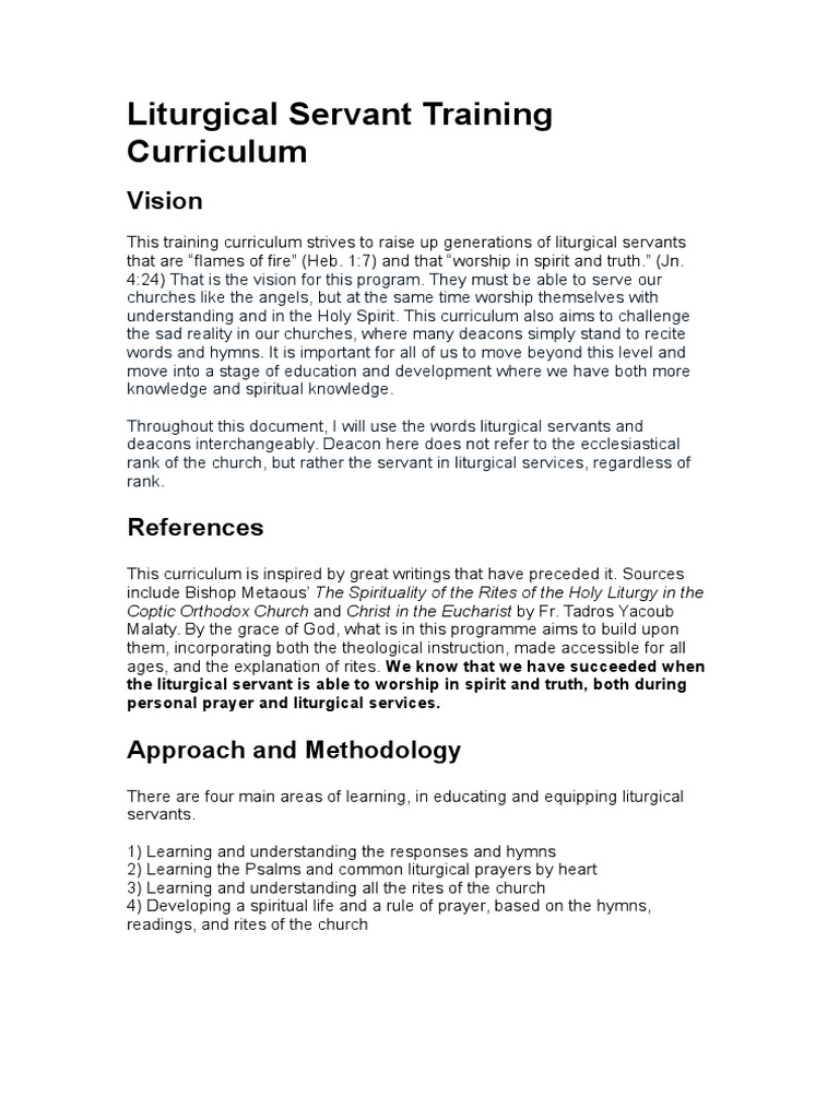 A Teaching Curriculum For Coptic Orthodox Liturgical Servants | PDF ...