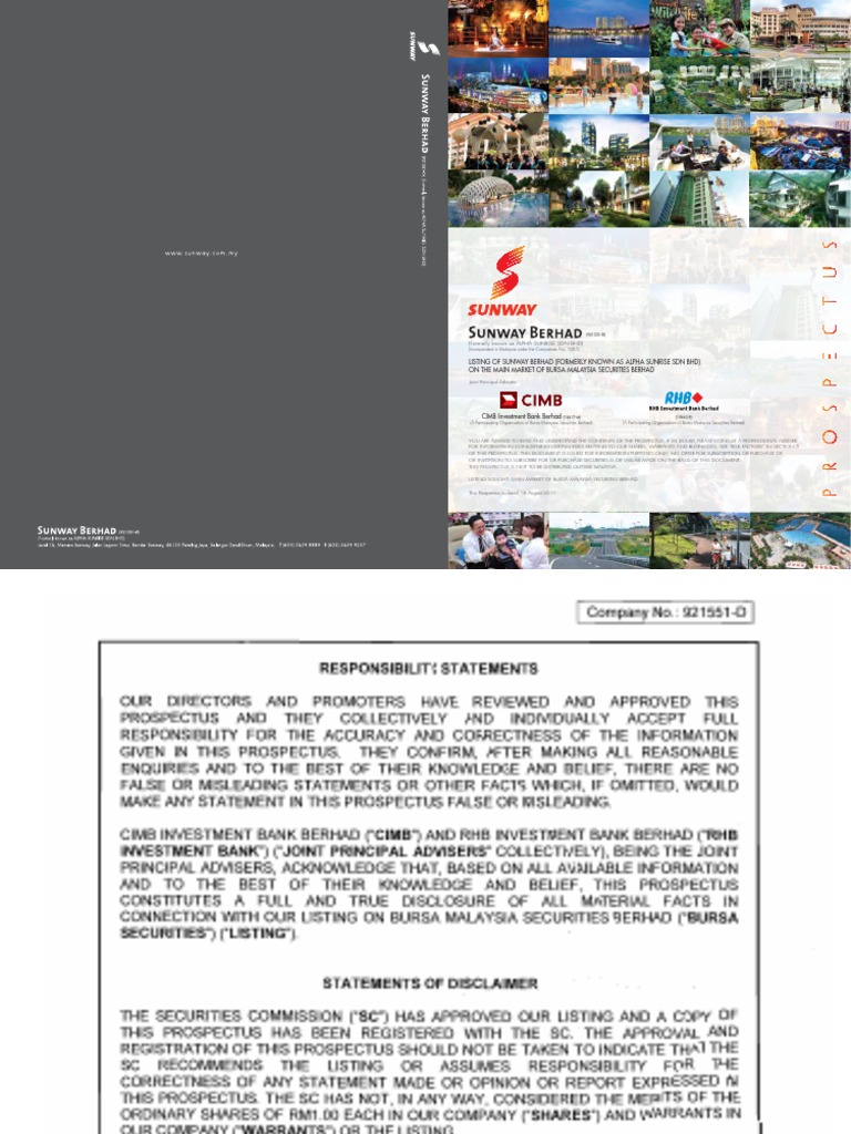 IPO Prospectus - Sunway Berhad | PDF | Securities (Finance) | Public ...