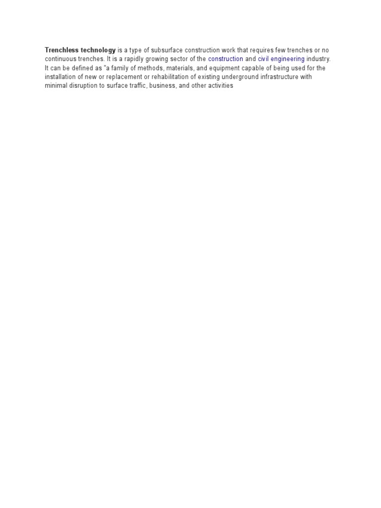 Trenchless Technology Is A Type of Subsurface Construction Work That ...