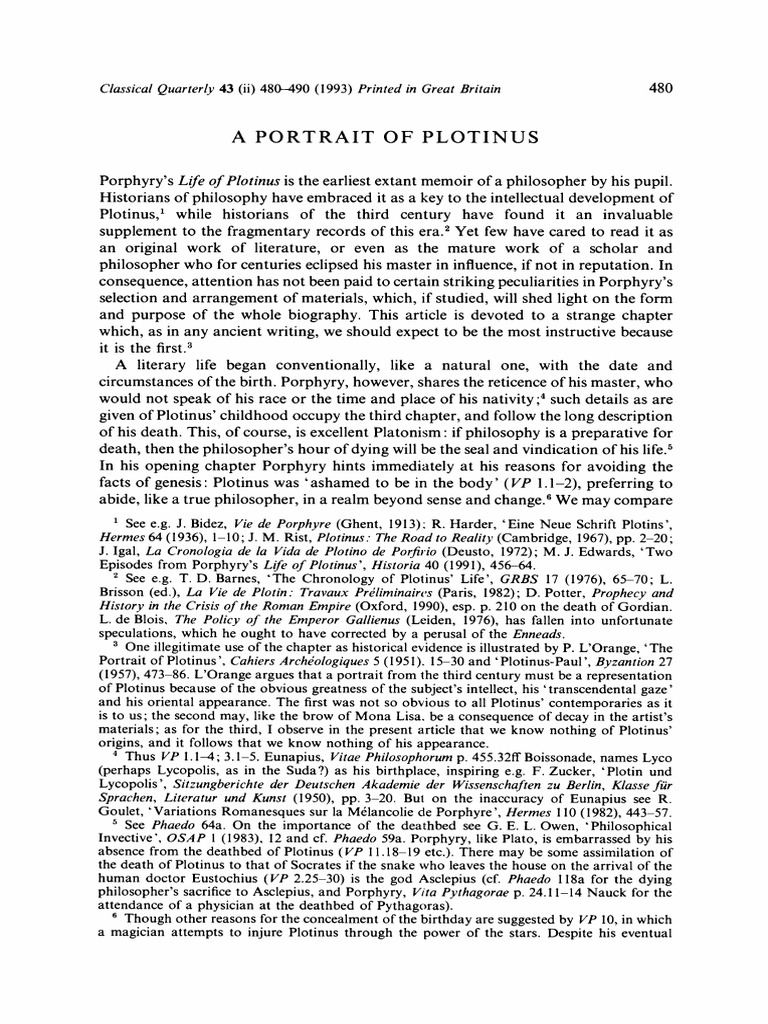 Edwards - 1993 - A Portrait of Plotinus | Download Free PDF | Nous ...