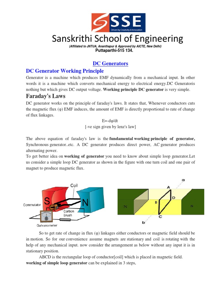 Principle of Operation of DC Generator | PDF | Electric Generator ...