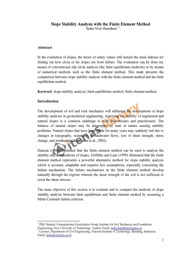 Slope Stability Analysis With The Finite Element Method | PDF | Geotechnical Engineering | Mechanics