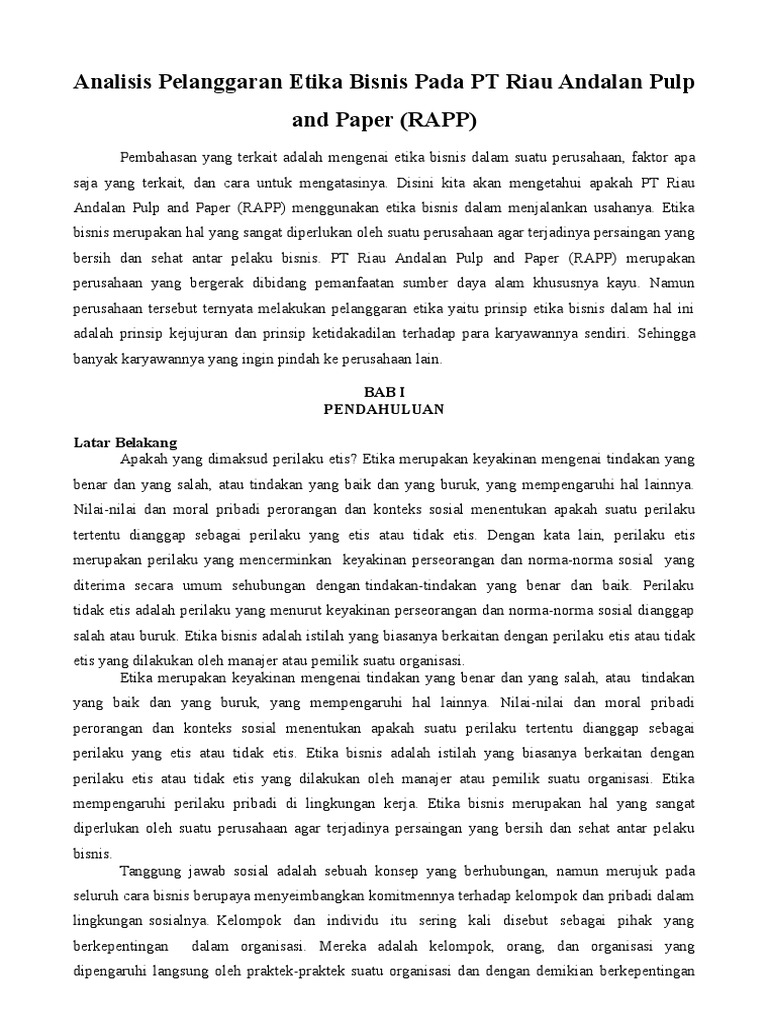 Analisis Kasus Pt. Riau Andalan Pulp and Paper | PDF