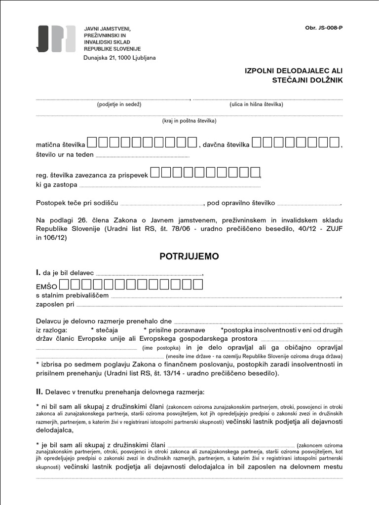 Potrdilo Obrazec Js 008 P | PDF