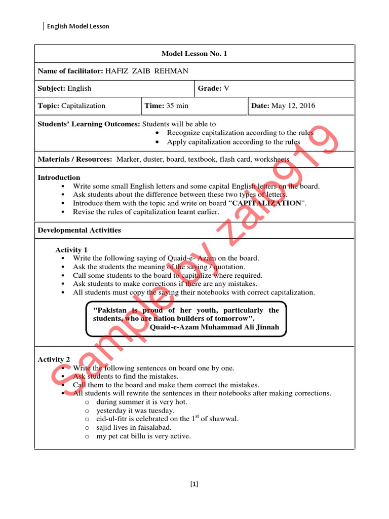 English Lesson Plan | PDF