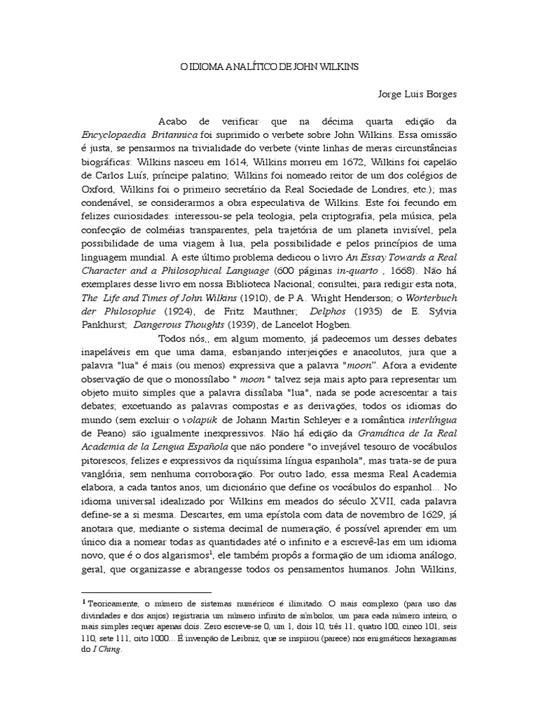 Borges Jorge Luis. O Idioma Analitico de John Wilkins | Download grátis PDF | Linguagem natural ...