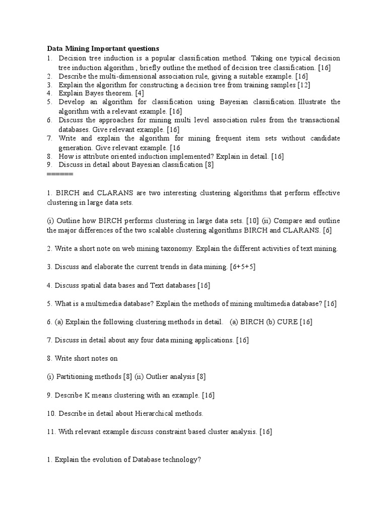 DM Important Questions | PDF | Cluster Analysis | Data Warehouse