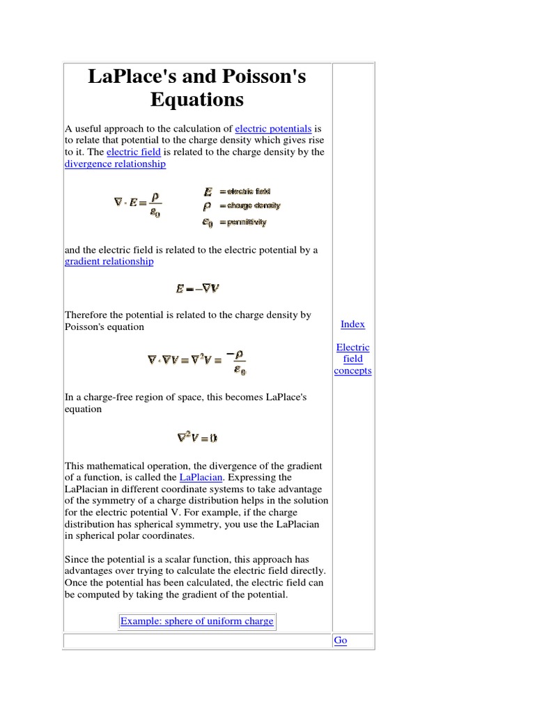 Laplace'S and Poisson'S Equations: Electric Potentials Electric Field ...