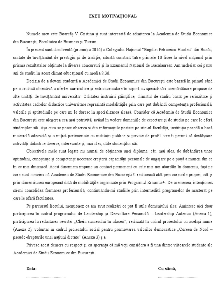 Eseu Motivational Ase CRISSU | PDF