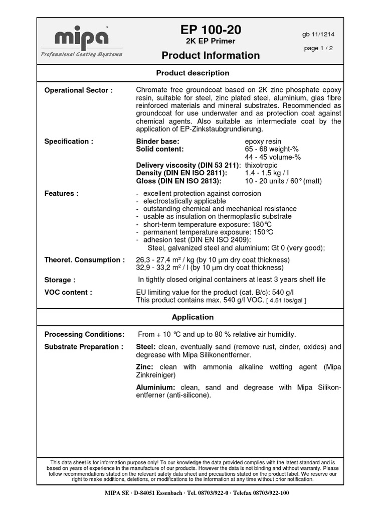 TDS Ep100-20 | PDF | Epoxy | Galvanization