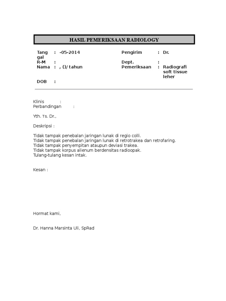 HASIL PEMERIKSAAN RADIOLOGI REGIO COLLI | PDF