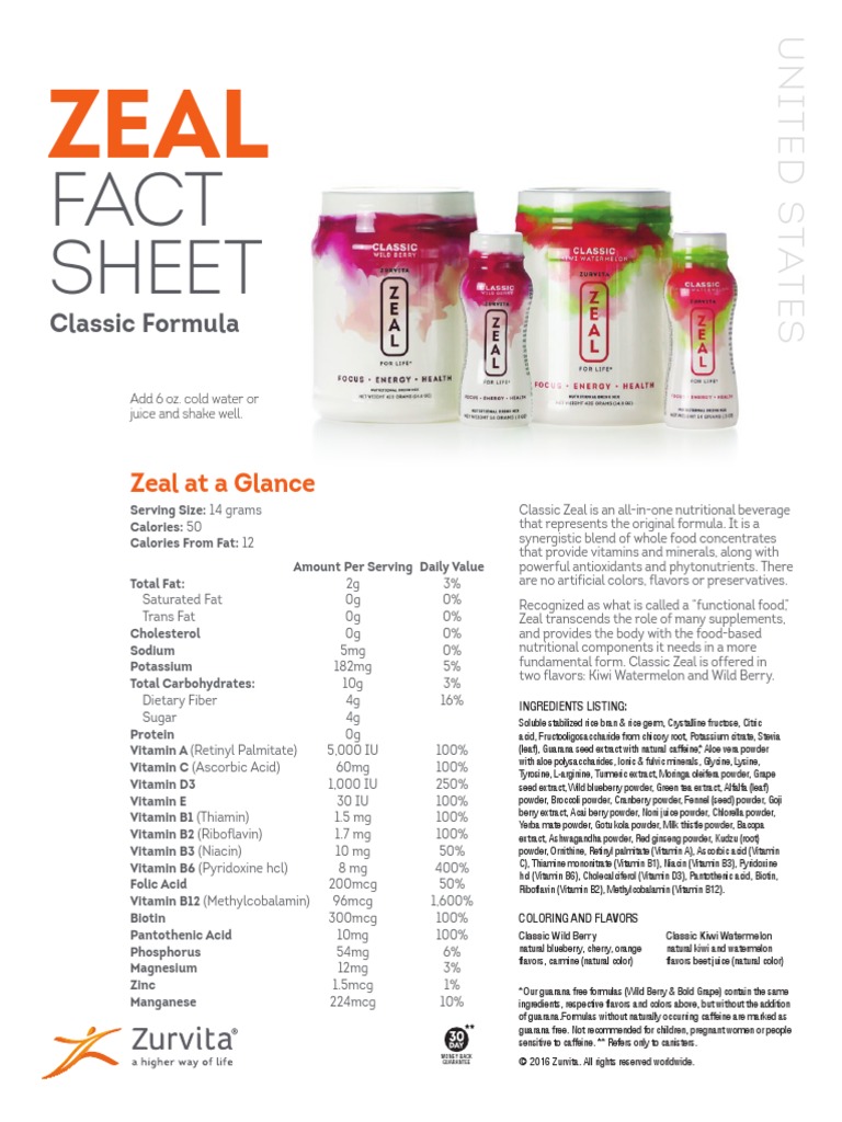 Factsheet Us Clasic Zeal | Download Free PDF | Nutrition | Diet & Nutrition
