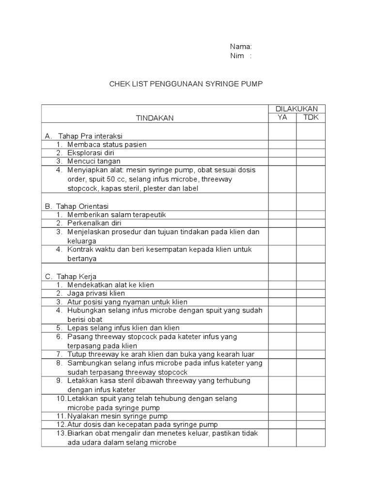 Cek List Penggunaan Syringe Pump | PDF