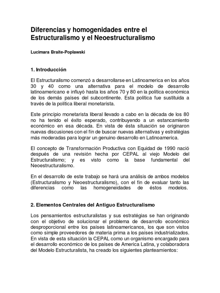 Diferencias y Homogenidades Entre El Estructuralismo y El Neoestructuralismo | PDF | America ...