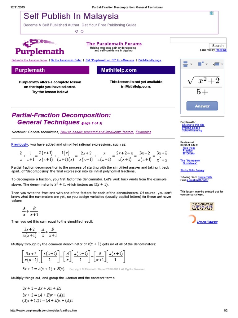 Partial-Fraction Decomposition - General Techniques | PDF