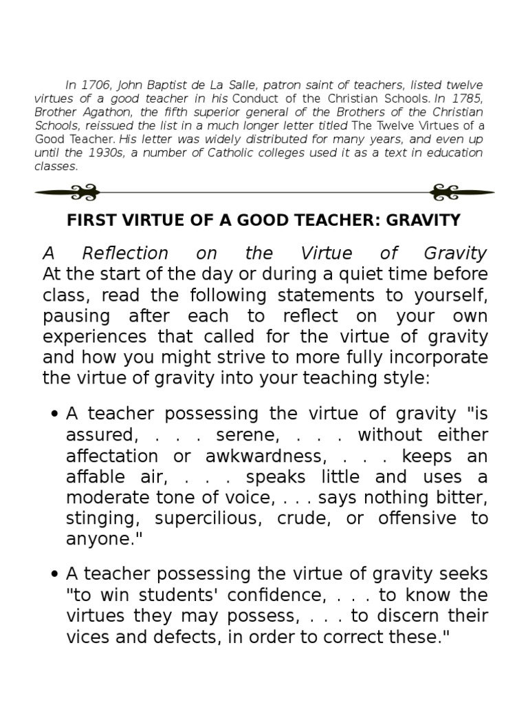 The Twelve Virtues of A Good Teacher | PDF | Wisdom | Humility