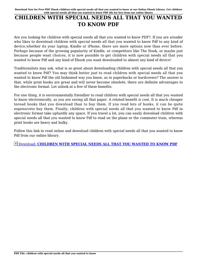 Free PDF: Special Needs Children Guide | PDF | E Books | Media Technology