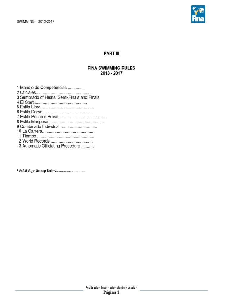 Reglas de Natacion 2013 - 2017 | PDF | Natación humana | Baños