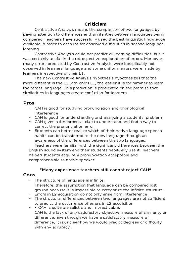 Contrastive Analysis Hypothesis | PDF | Second Language | Semantics