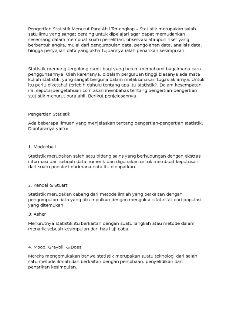 Pengertian Statistik Menurut para Ahli Terlengkap | PDF