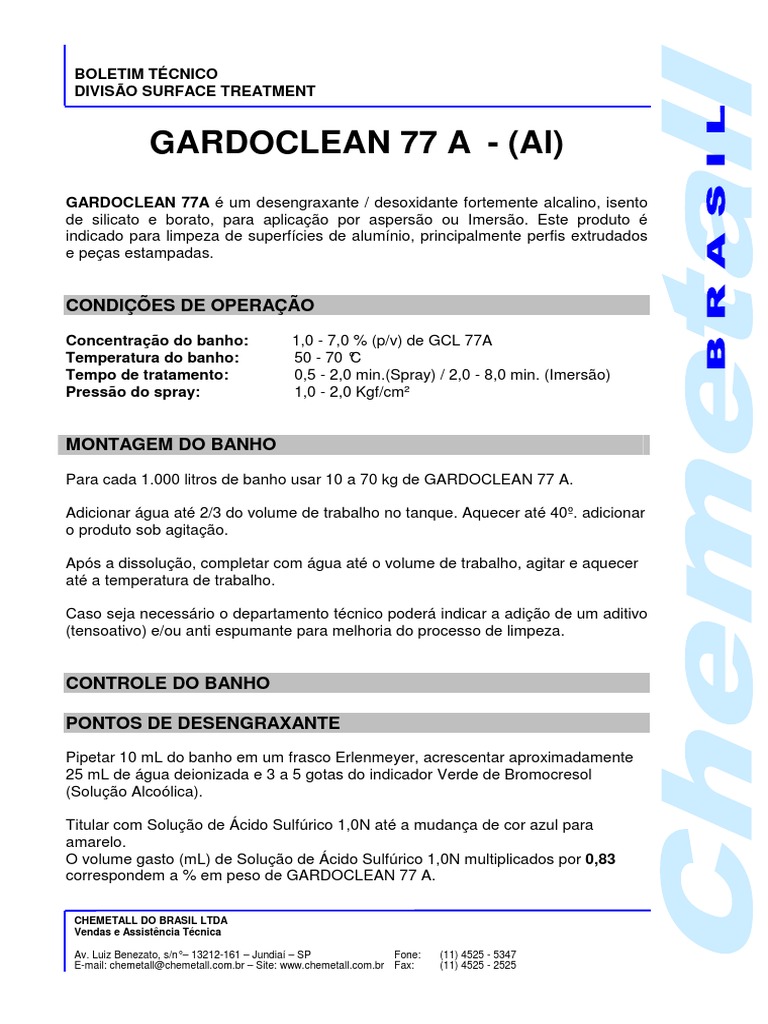 BT Gardoclean 77a - Alumínio | PDF
