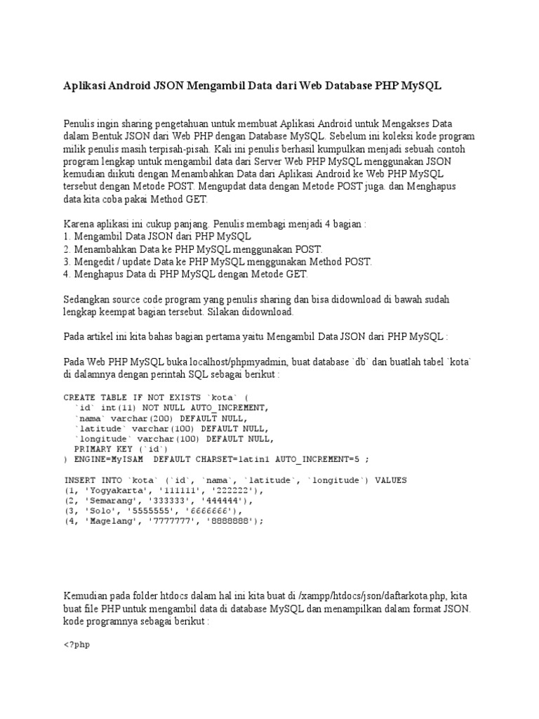 Aplikasi Android Json Mengambil Data Dari Web Database Php Mysql Pdf
