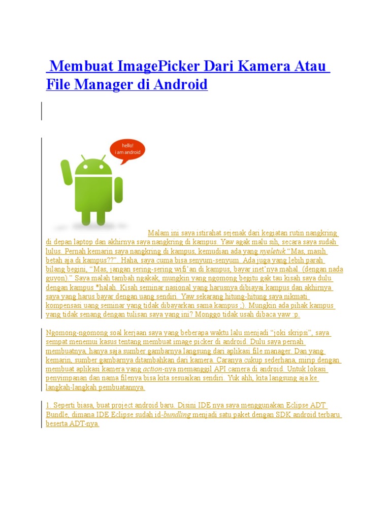 Membuat ImagePicker Dari Kamera Atau File Manager Di Android | PDF
