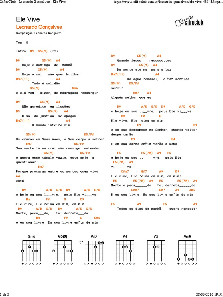 Cifra Club - Leonardo Gonçalves - ..Ele Vive | PDF