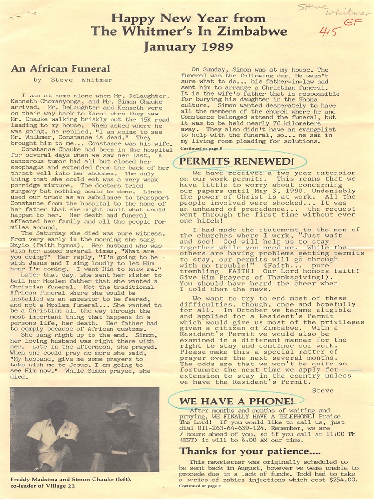 Whitmer Steve Linda 1989 Zimbabwe | PDF | Funeral | Religious Behaviour ...