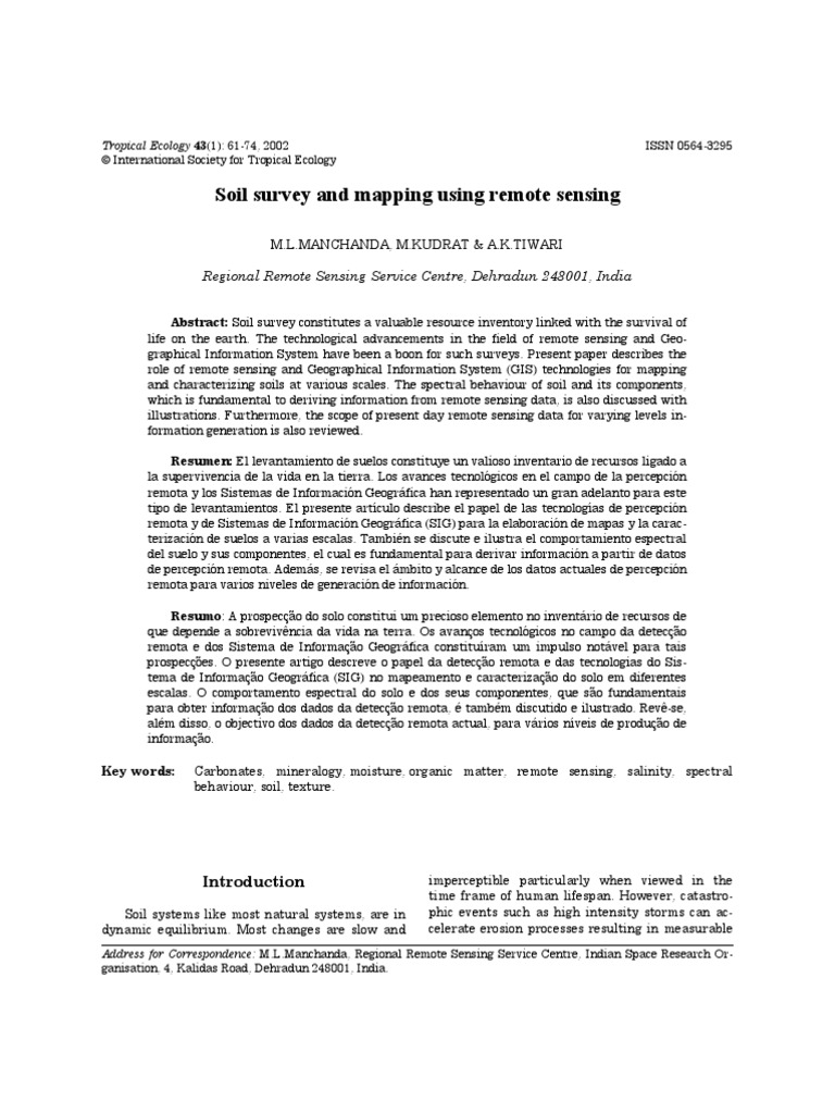 Soil Survey and Mapping Using Remote Sensing | Download grátis PDF | Cartografia | Sensoriamento ...