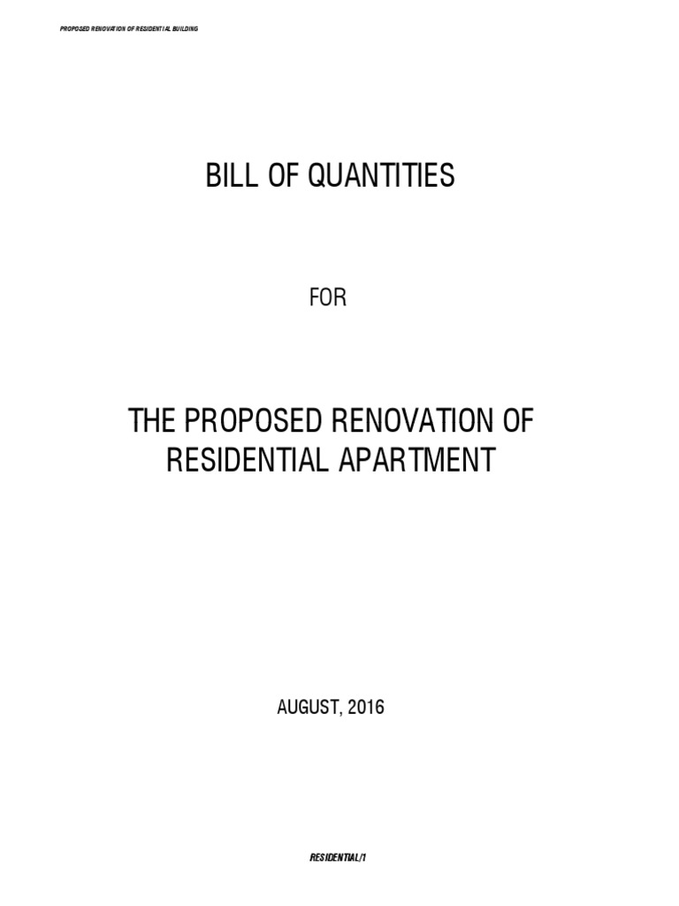 Bill of Quantities for Apartment Renovation | PDF | Window | Concrete