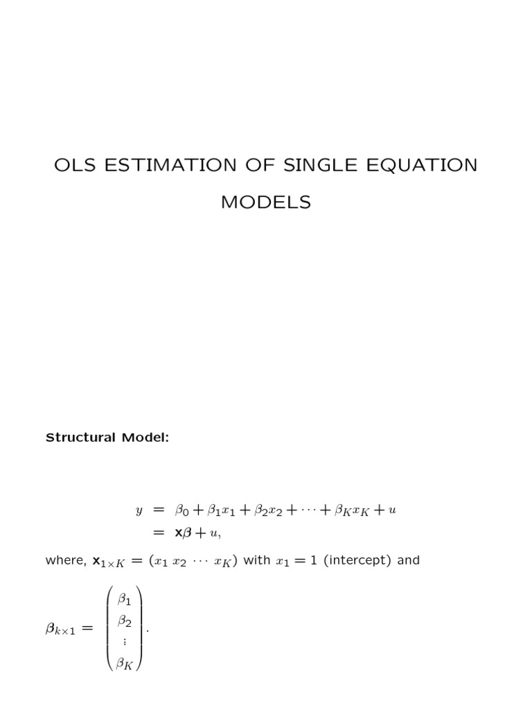 OLS Estimation of Single Equation Models PDF | PDF | Ordinary Least ...