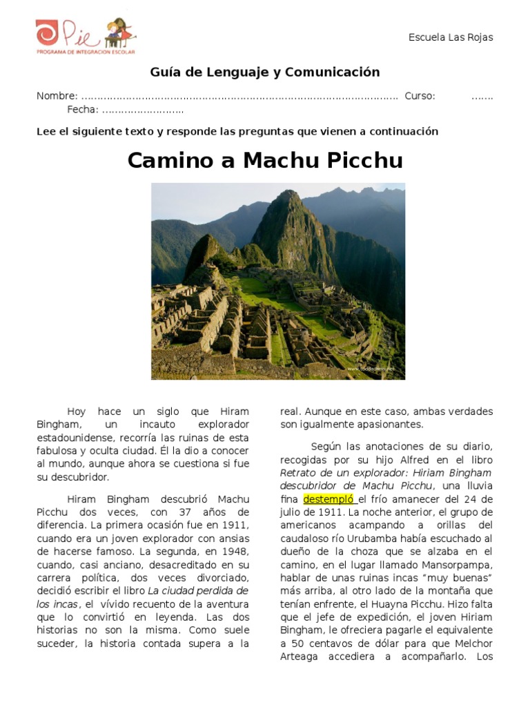 Lectura Camino Machu Picchu | PDF | Machu Picchu | Agitación