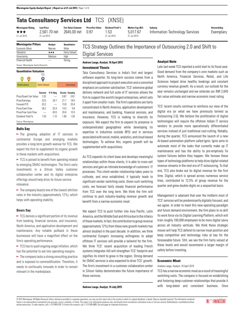 TCS ViewReport | PDF | Stocks | Valuation (Finance)