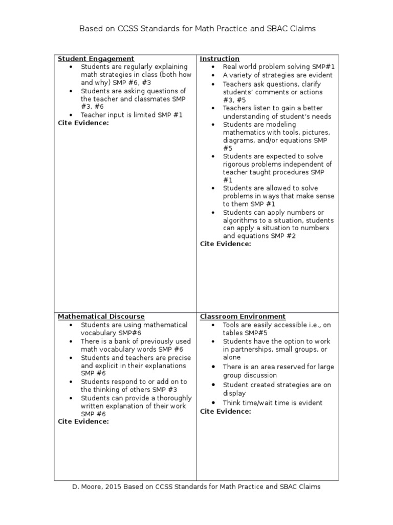 Mathematics Observation Guide Draft | PDF | Teaching Mathematics ...
