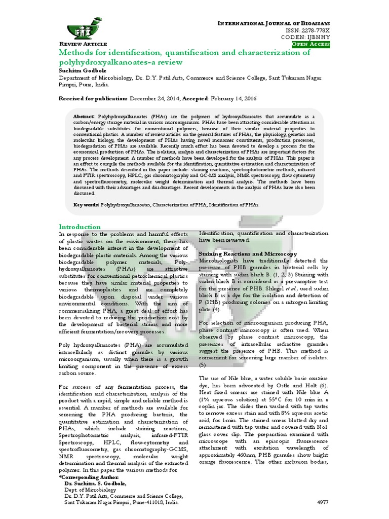 2016 - Methods For Identification, Quantification and Characterization of PHAs | PDF | Staining ...