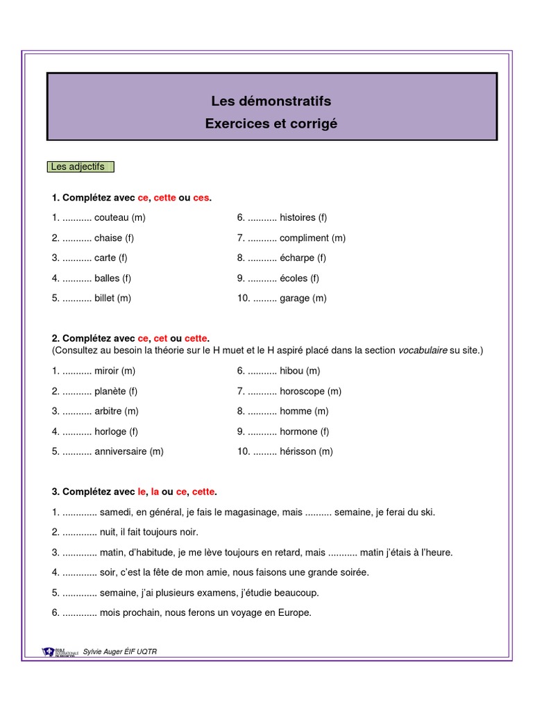 Les Demonstratifs Exercices Et Corrige | PDF | Pronom | Langues