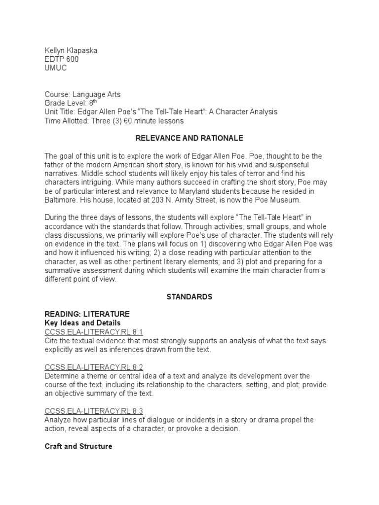 Edgar Allen Poe's "The Tell-Tale Heart": A Character Analysis | PDF ...